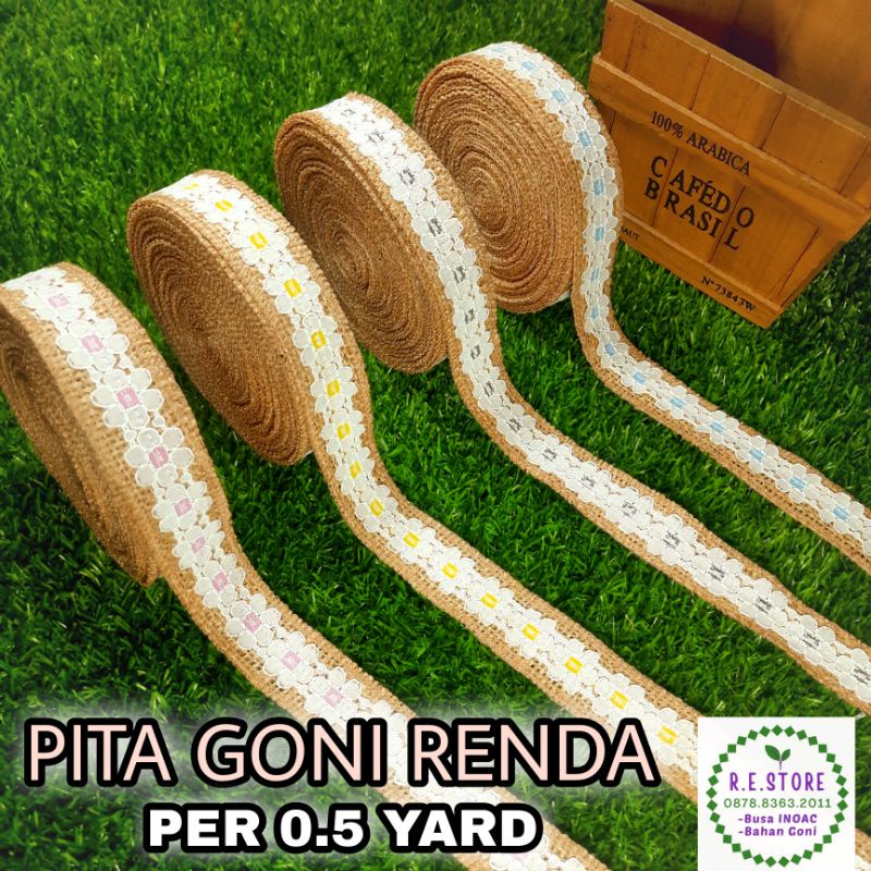 Jual PER 0.5 YARD• Pita Goni Renda Lebar 2.5 cm Motif Renda Aster 4 ...