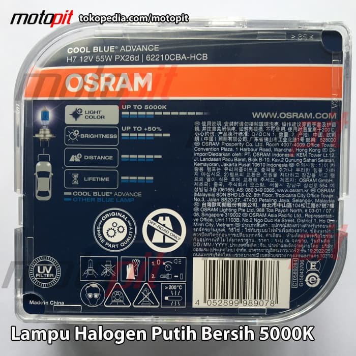 Jual osram cool blue advance 5000k h7 55w lampu halogen putih | Shopee Indonesia