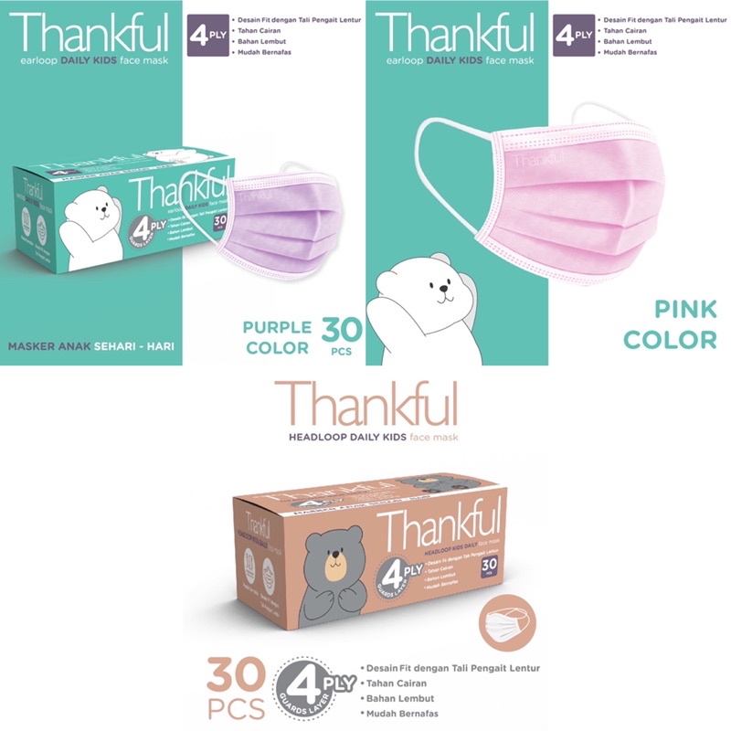 Jual Masker Thankful Earloop & Headloop Kids box isi 30pc | Shopee ...