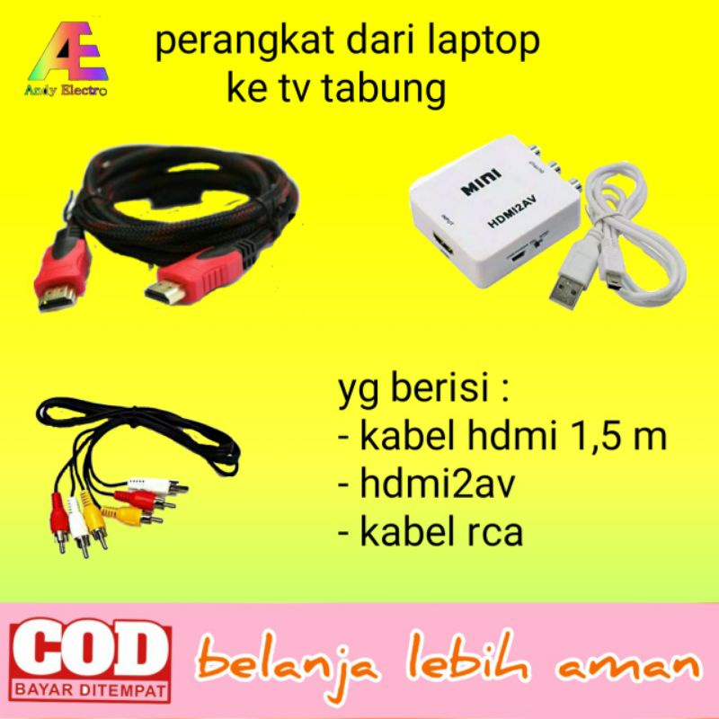 Jual SAMBUNGAN HDMI DARI LAPTOP KE TV TABUNG/ HDMI2AV HDMI TO AV/ KABEL HDMI/ KABEL RCA JACK ...