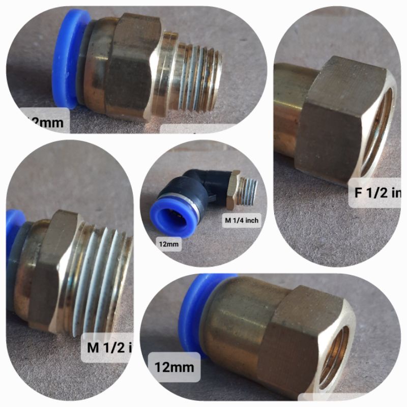 Jual Fitting sliplock selang 12mm drat 1/2 1/4 inch PU PE pneumatik ...