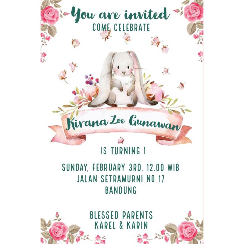 Jual Birthday Invitation / Undangan Ulang tahun Anak Tema Rabbit ...