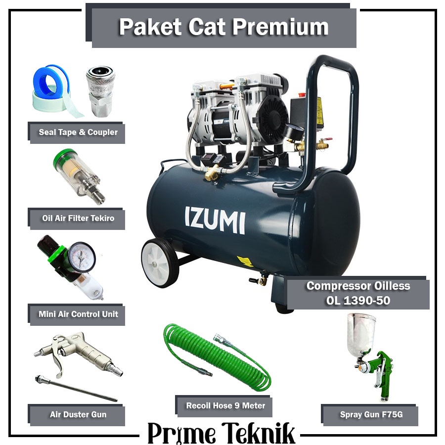 Jual Paket Lengkap Bengkel Cat Kompresor Oilless 1.75HP 50L OL 1390SS ...