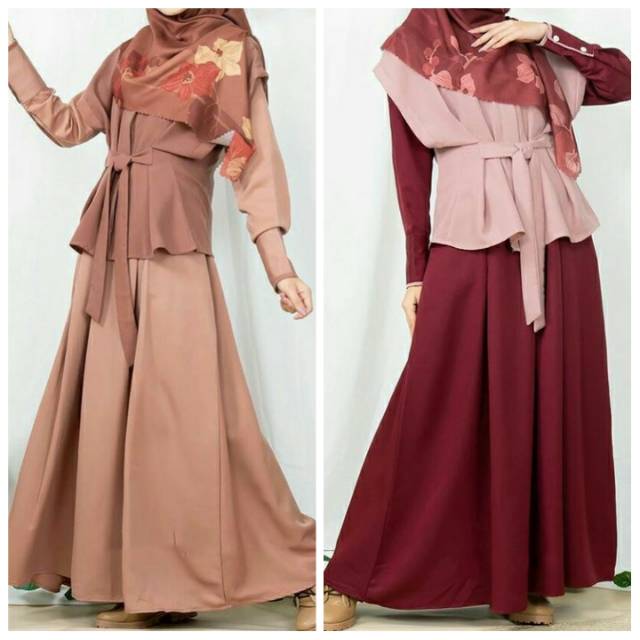 Jual Aruna long maxi dress gamis dan rompi outer muslim bisa dibuatkan ...