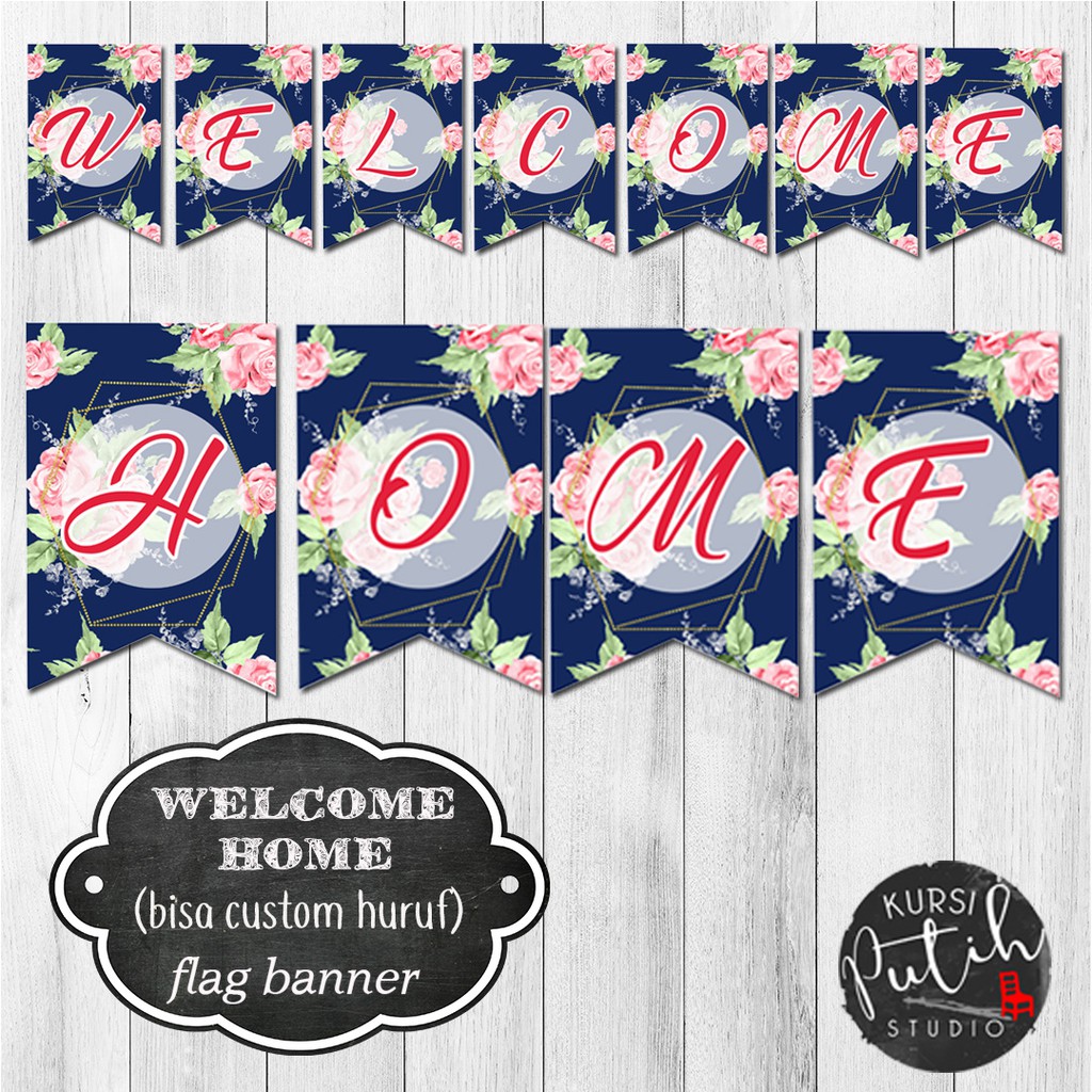 Jual Flag banner Bendera bisa custom huruf wedding engagement rose navy ...