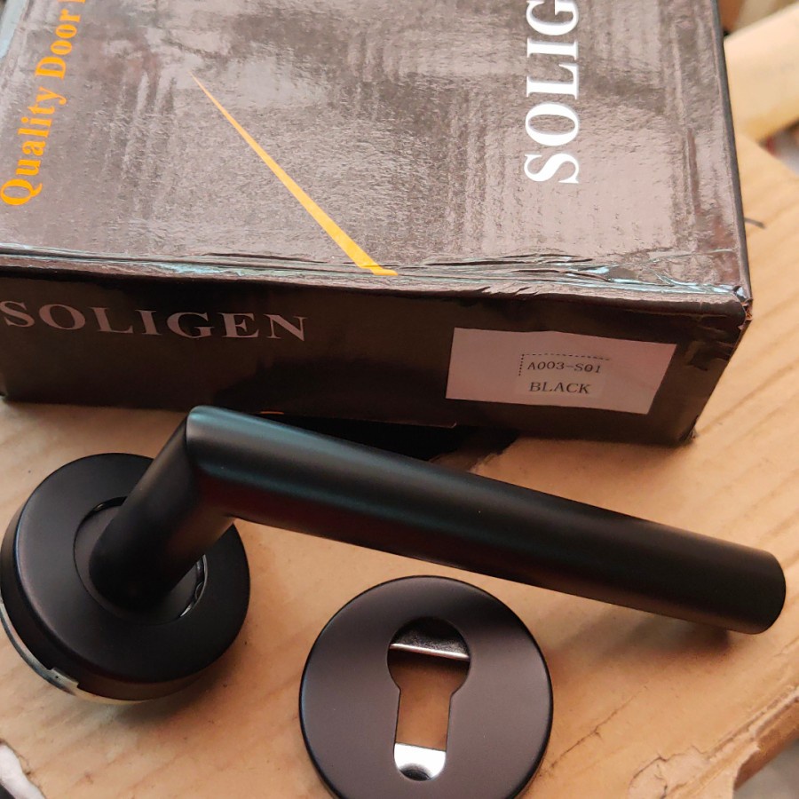 Jual Handle pintu soligen hitam + Bodi Kunci warna hitam | Shopee Indonesia
