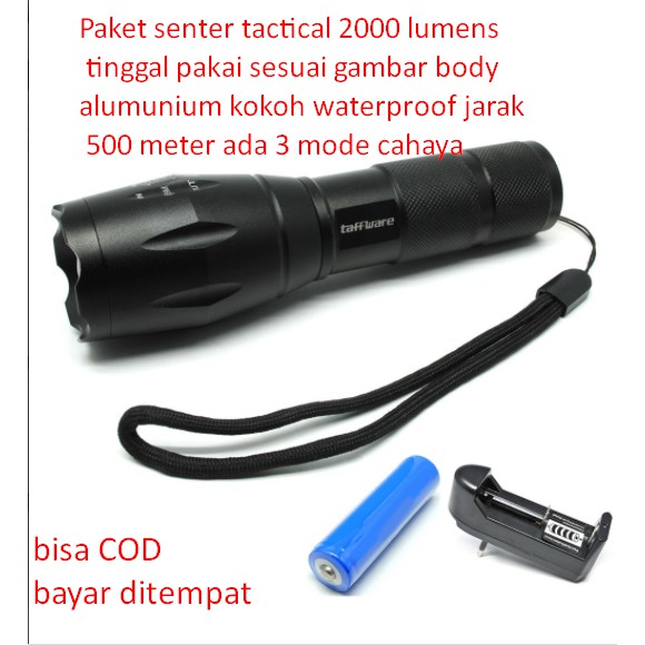 Jual Paket senter tactical 2000 lumens tinggal pakai sesuai gambar body ...