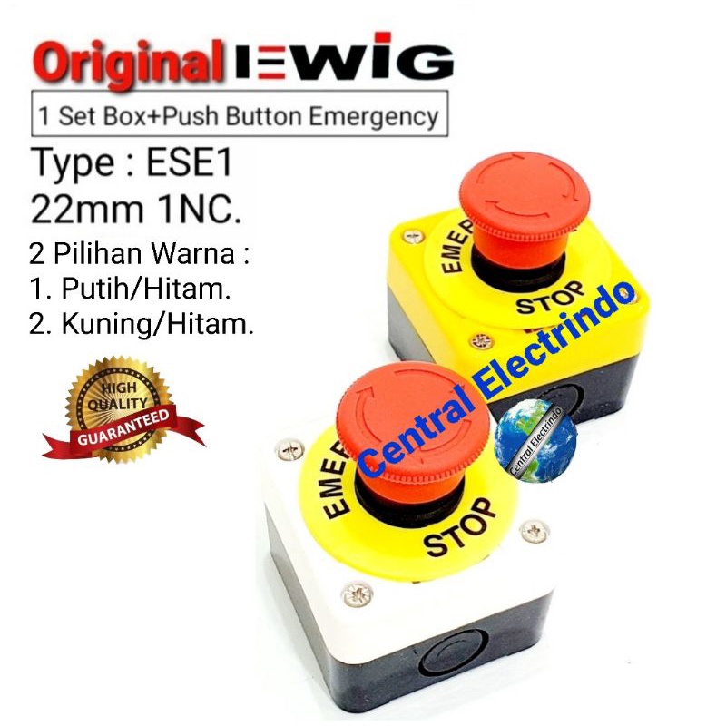 Jual Push Button Emergency + Box 1 Set EWIG ESE1 22mm 1NC. | Shopee ...