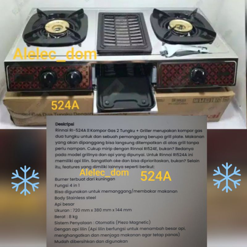 Jual Kompor Rinnai 524A 2 Tungku + Grill | Shopee Indonesia