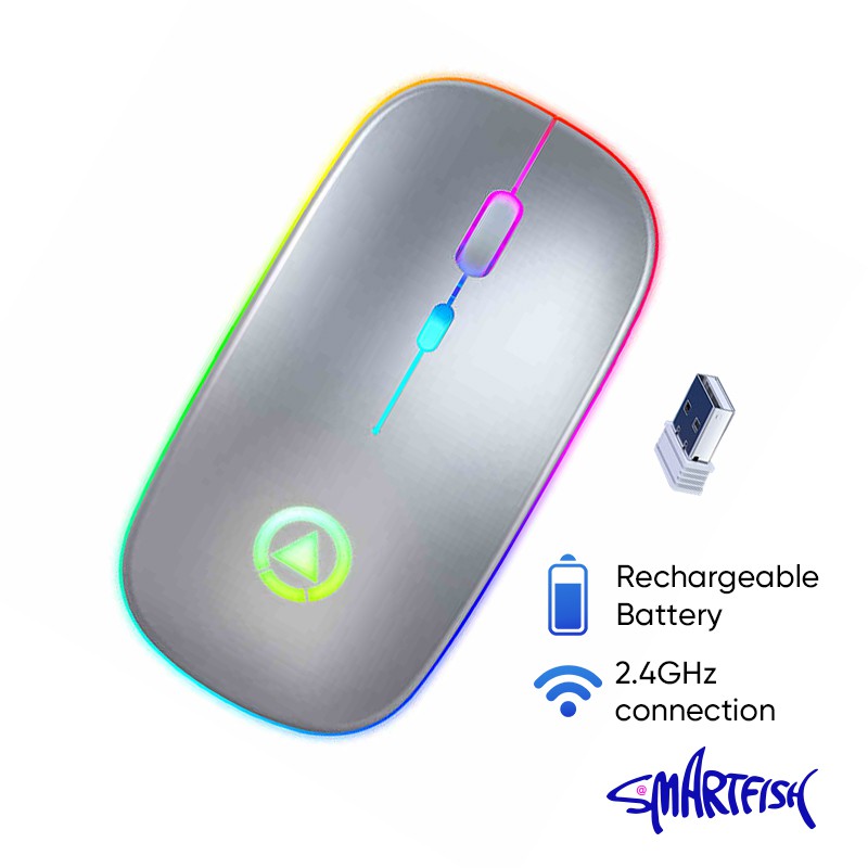 Jual Smartfish Mouse Wireless Optical Rechargeable 1600DPI RGB LED ...