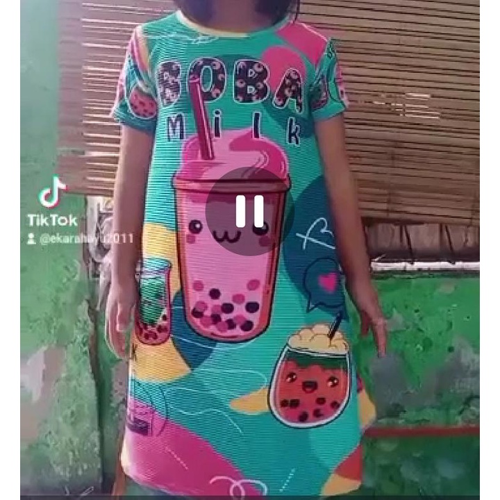 Jual TERBARU DRESS TURUN NAIK MOTIF BOBA VIRAL TIKTOK !! Dress Anak 3-8 ...