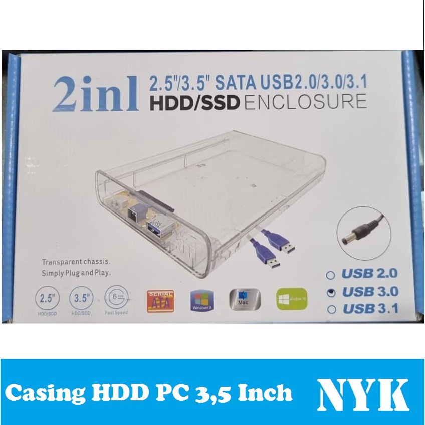 Jual NYK Casing Hardisk HDD PC 2 in 1 SATA 3.5 dan 2.5 inch USB 3.0 Transpsrant | Shopee Indonesia