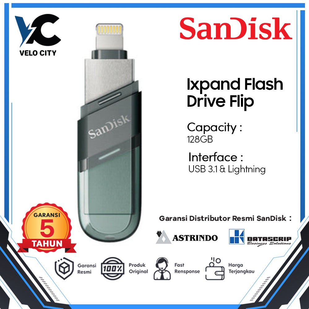 Jual Flashdisk OTG USB to Lightning 128GB Flash Disk Ixpand Flip Flash ...