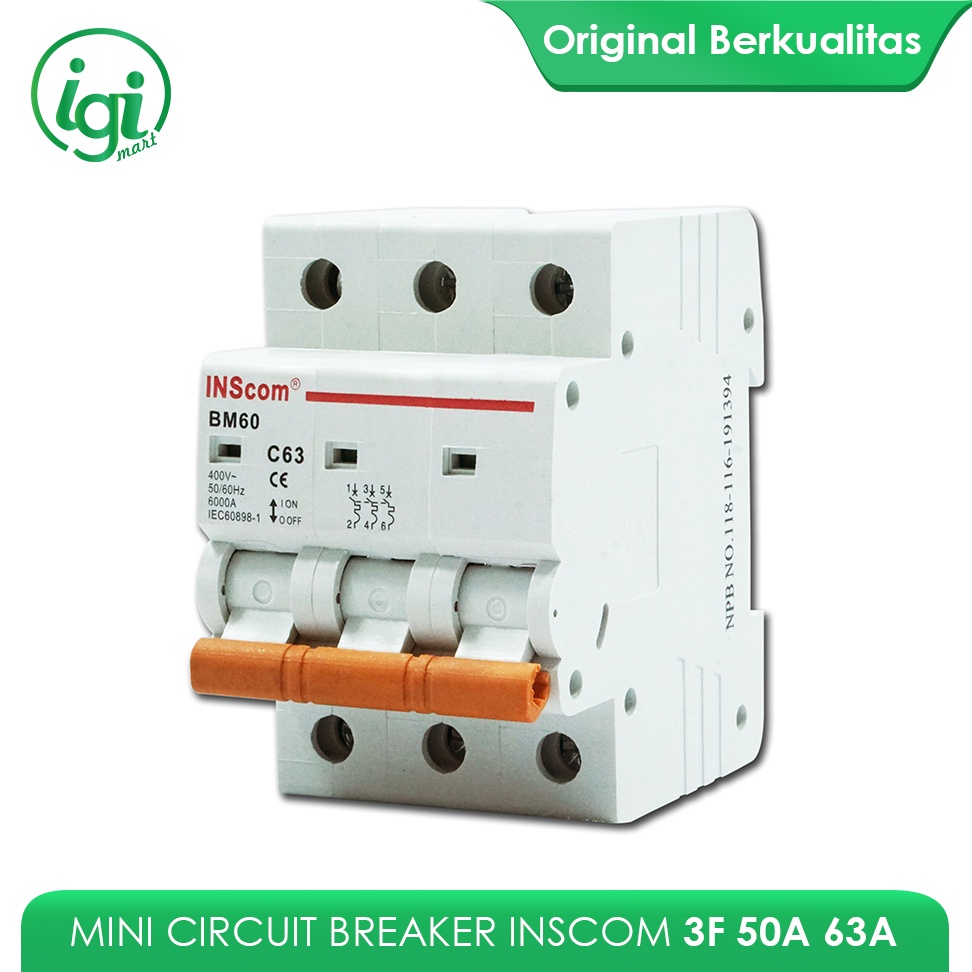 Jual MCB LISTRIK INSCOM 3P 50A 63A / MINI CIRCUIT BREAKER 3 PHASE 3 POLE | Shopee Indonesia