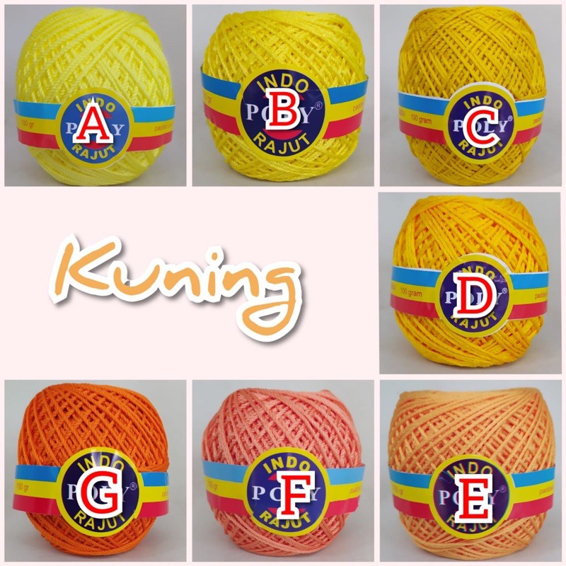 Jual (KHUSUS PEMBELIAN 1glg) Benang Rajut Polyindo Kilap (Kuning, Peach ...