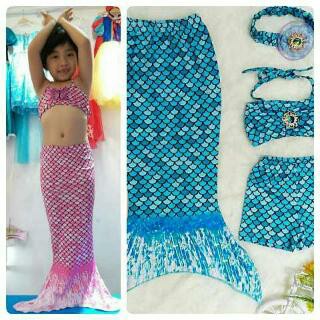 Jual baju renang anak perempuan set ikan duyung mermaid biru | Shopee ...