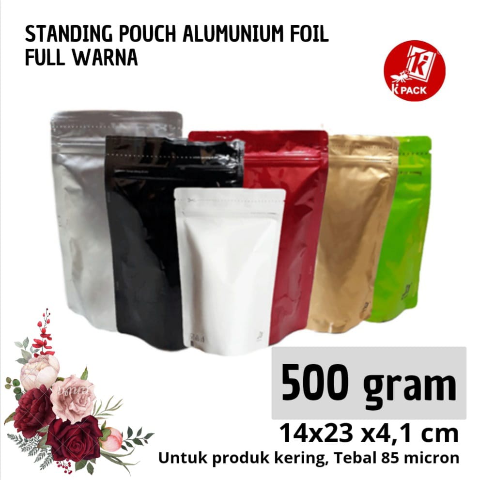 Jual PLASTIK STANDING POUCH FULL FOIL 500GRAM | Shopee Indonesia