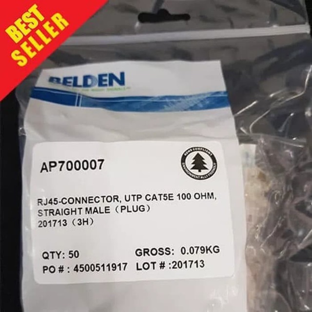 Jual Konektor BELDEN Modular Plug RJ45 UTP Cat.5e AP700007 original ...