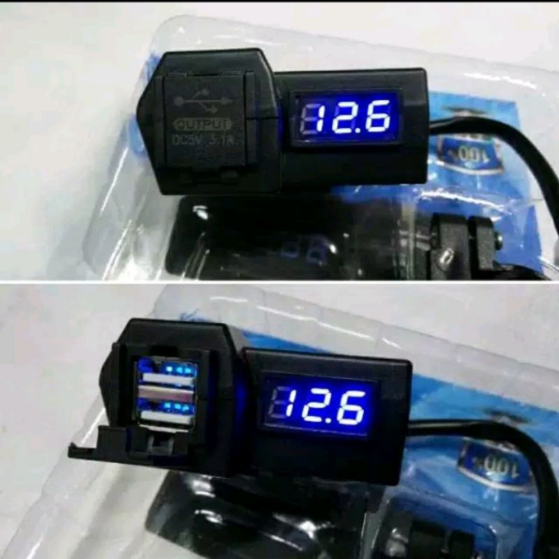 Jual Voltmeter Digital Plus USB Charger Hp Motor Voltmeter Digital Charger 2 Socket USB Charger ...