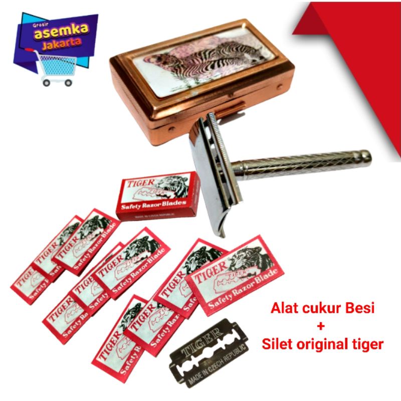 Jual Silet Alat Cukur Besi + Silet Tiger original Siap Pakai 1set ...