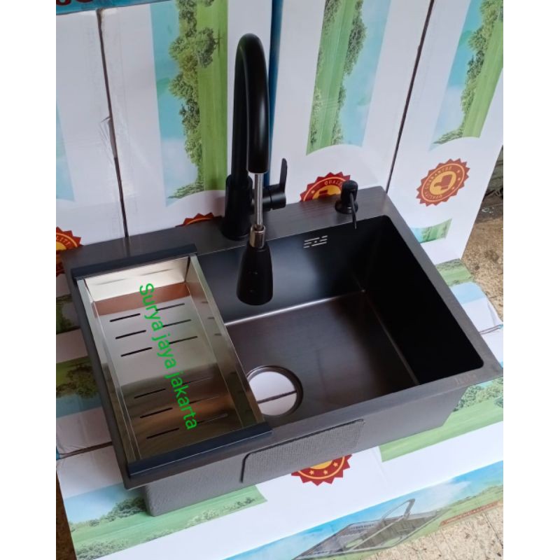 Jual Paket komplit kitchen sink INOBE 6045 hitam / Paket keran tarik ...