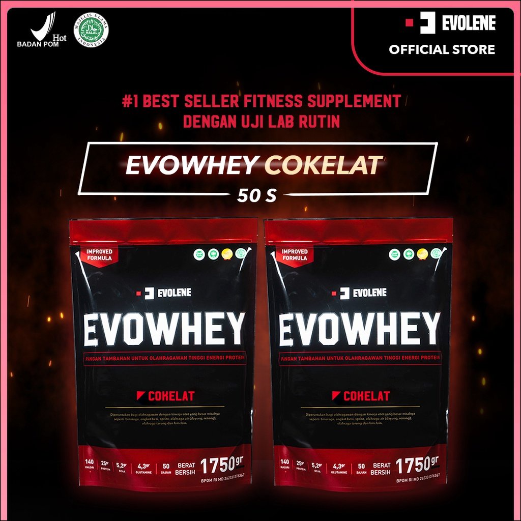 Jual Evolene Whey Protein Coklat 2x 1750gr/50 Sachet + Shaker Suplemen ...