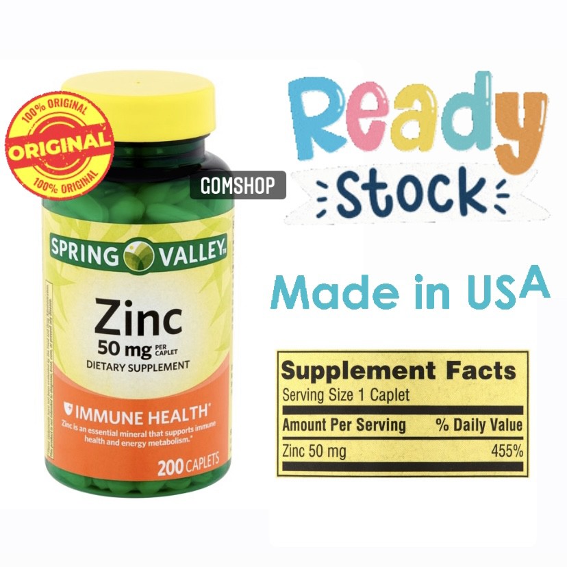 Jual Spring Valley Zinc Caplets 50 mg 200 Ct Vitamin Kesehatan Original ...