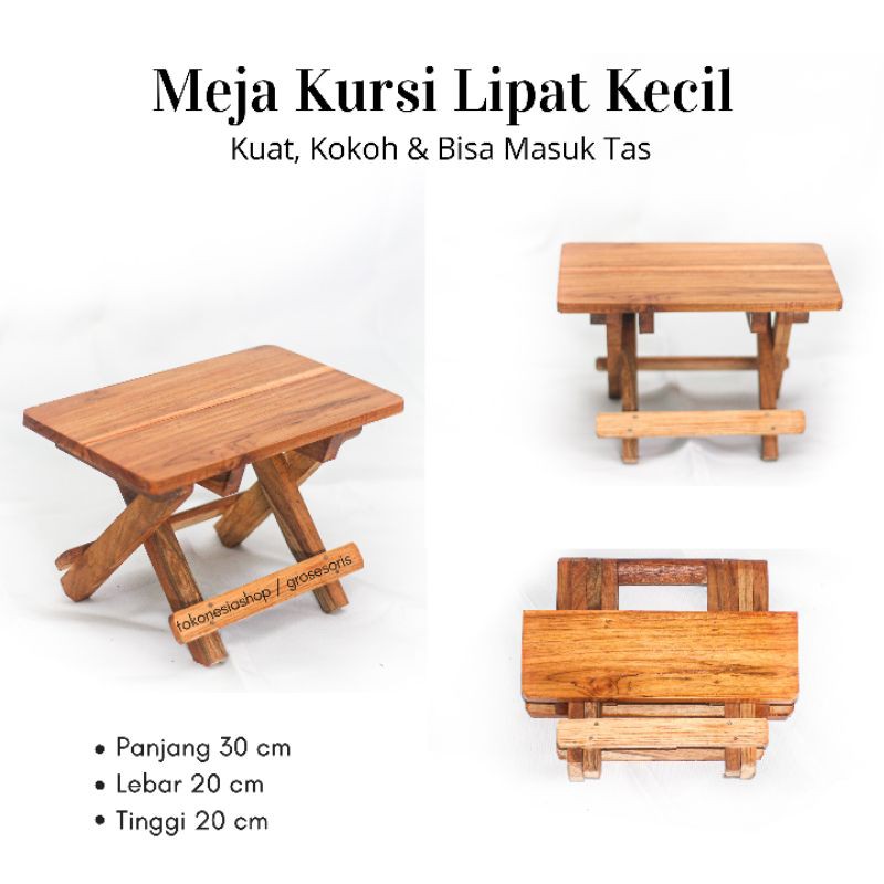 Jual Meja Lipat Kayu Jati Mini 30x20 - Meja Camping | Shopee Indonesia