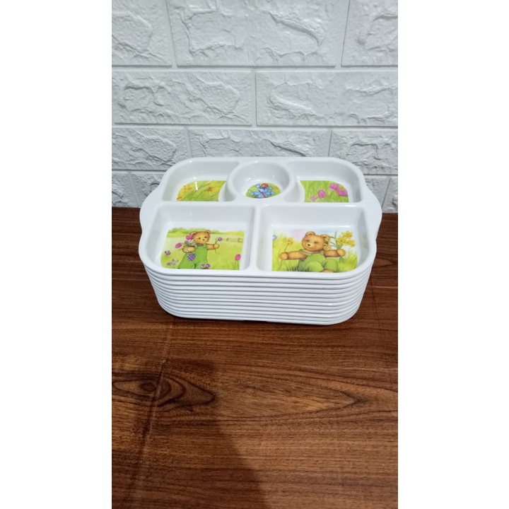 Jual 3 PCS PIRING MAKAN KOTAK SEKAT 5 GAMBAR KARTUN BAHAN MELAMIN FOOD ...
