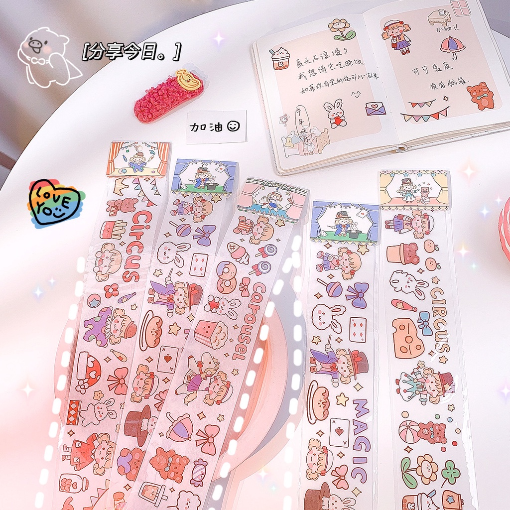 Jual Sticker Panjang Aesthetic Lucu Bear Bunny DIY Journaling Scrapbook ...