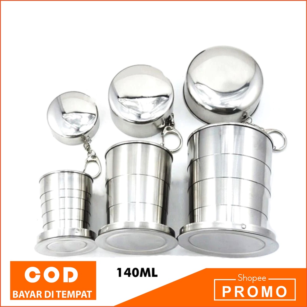 Jual Gantungan Kunci Gelas Lipat Stainless Steel Portable 75ml 140ml 240ml Folded Cup Camping ...