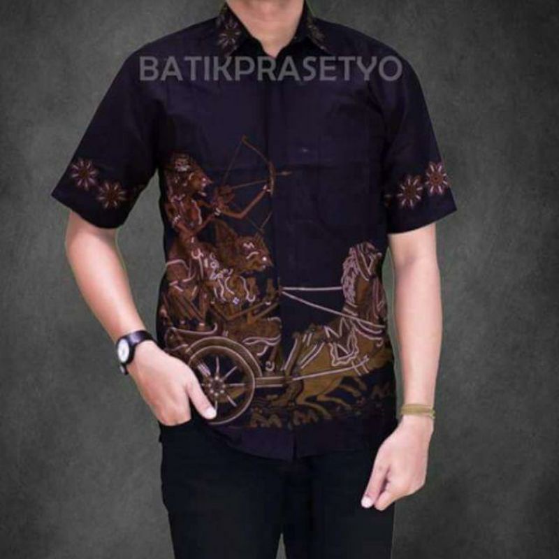Jual kemeja batik modern wayang memanah coklat | Shopee Indonesia