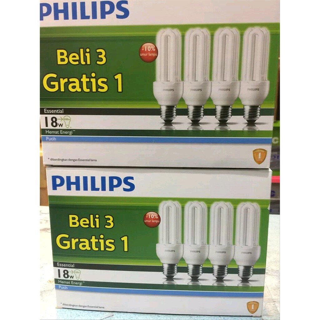 Jual Lampu Philips essential 18w 18 w watt paket beli 3 gratis 1 ...
