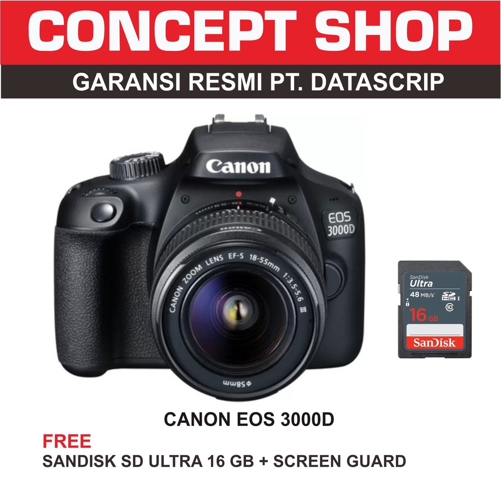 Jual CANON EOS 3000 D KIT 18-55MM F3.5-5.6 III . EOS 3000DL RESMI ...