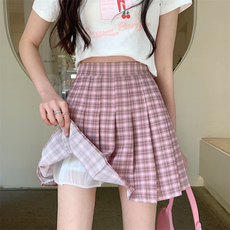 Jual [One Size] woman Plaid Tennis Skirt Mini with Inner Pants dalaman ...