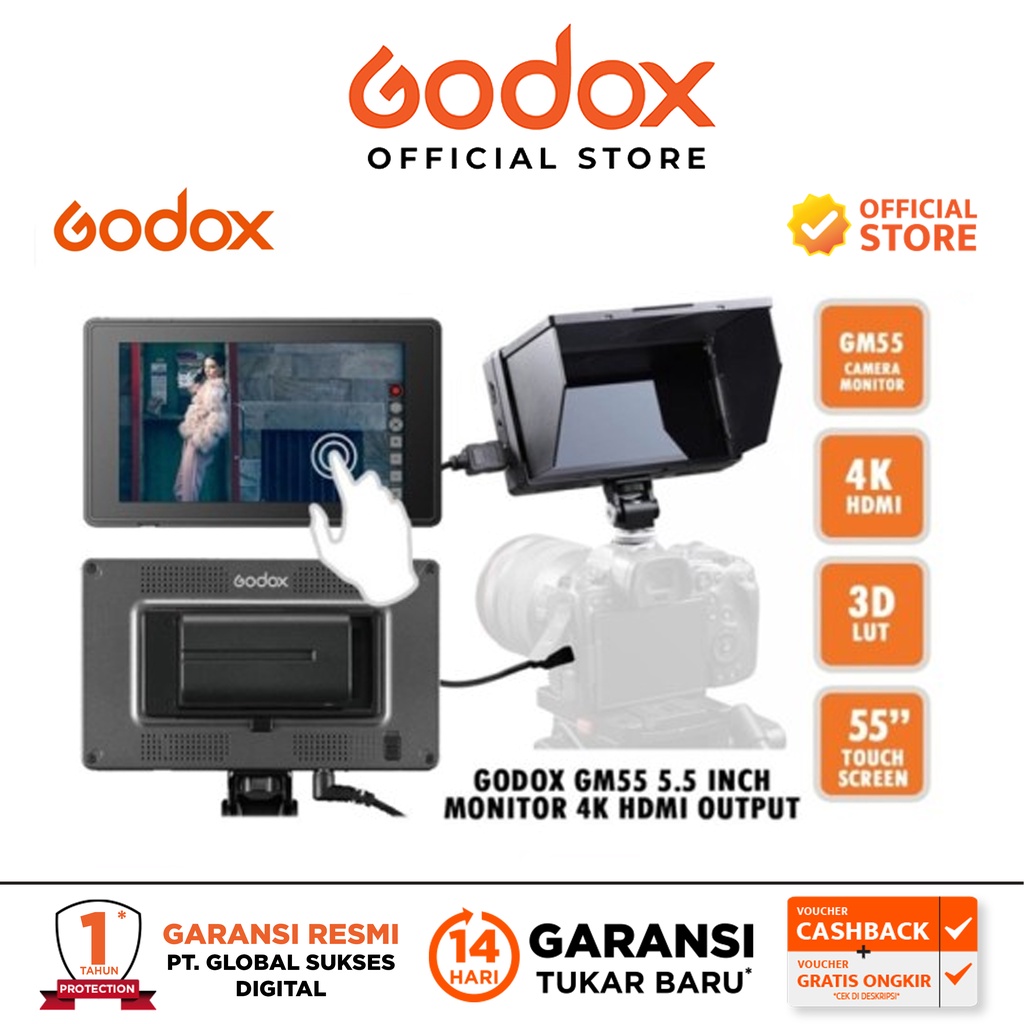 Jual Godox GM55 Camera Monitor 4K Inc HDMI Touchscreen | Shopee Indonesia