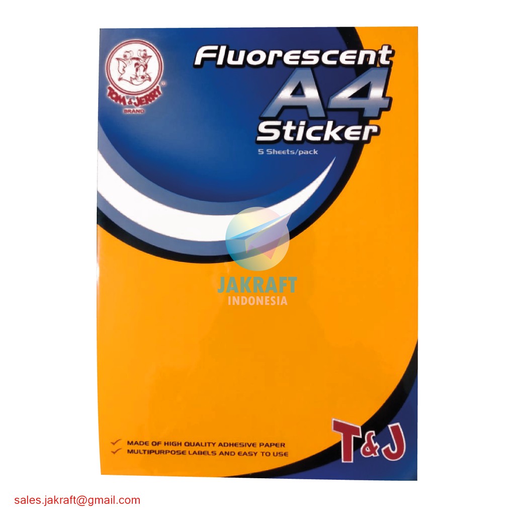 Jual (5 Lembar) Label Stiker Fluorescent A4 Sticker T&J HVS Warna Jinga ...