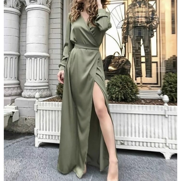 Jual Chiobushop - Sonya Dress Gaun Panjang Wanita Satin Basic Terusan ...