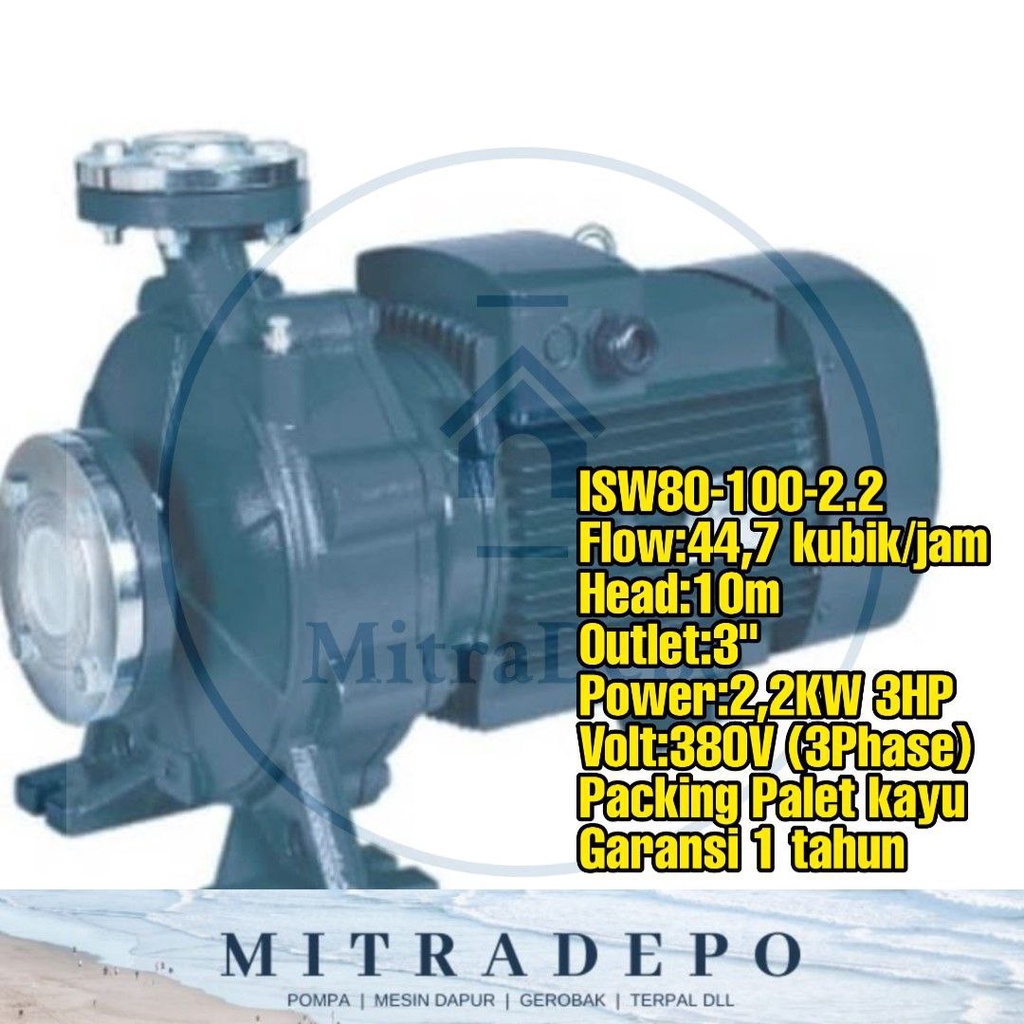 Jual POMPA BOOSTER 2,2KW 3HP POMPA DORONG 3" ISW80-100-2.2 380V 3PHASE ...