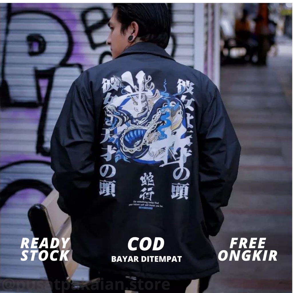 Jual JAKET COACH HITAM PRIA MURAH GAMBAR SNAKE BLUE DRAGON / JAKET ...