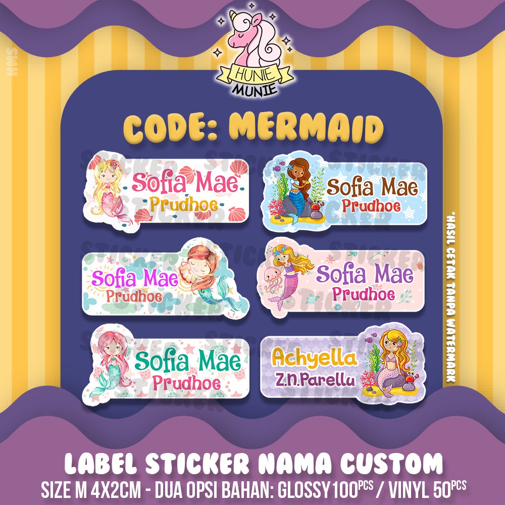 Jual Sticker Label Nama Custom - Mermaid Mermaids (100pcs) Stiker ...