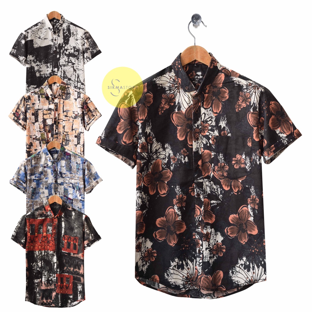 Jual Kemeja kasual pria Motif Bunga Lengan Pendek Distro Murah Bahan ...