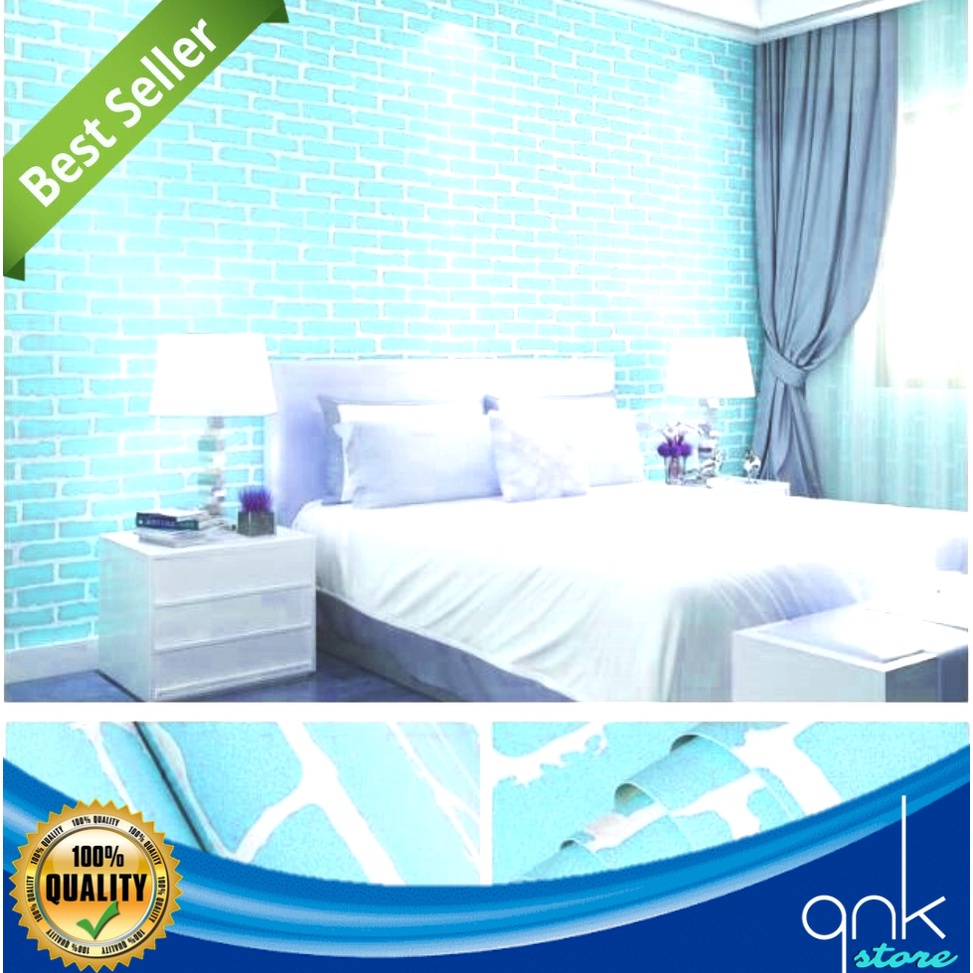 Jual Wallpaper Dinding Motif Bata 45cm x 10m Bata Biru Tosca Klasik ...