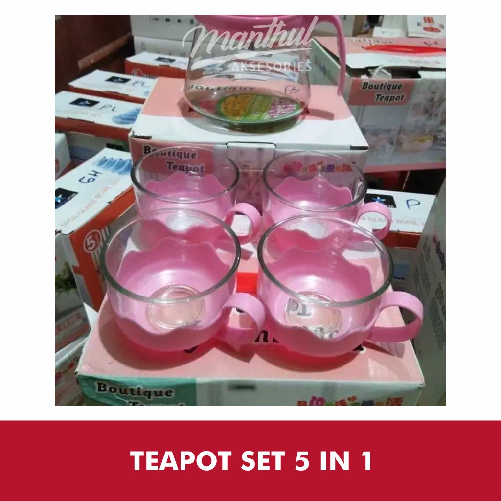 Jual Tea Pot Set 5 in 1 Tempat Minum Teh Teko Set Cangkir Kaca Teapot ...