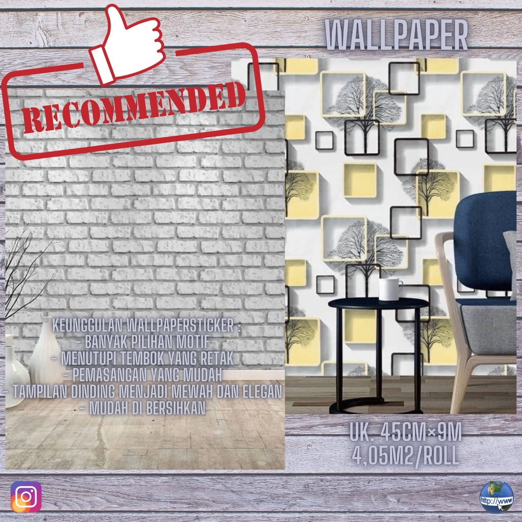 Jual wallpaper sticker dinding motif bata-kotak-segitiga bahan pvc 45cm ...