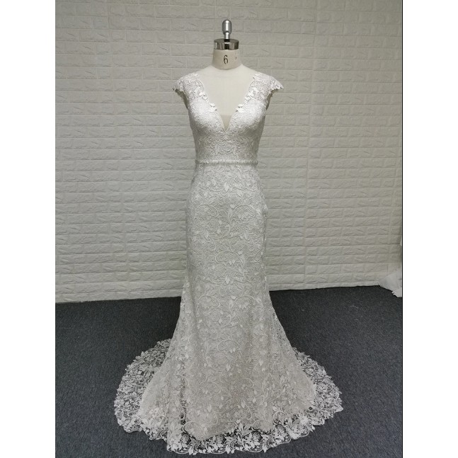 Jual Gaun pengantin A-line V-Neck Floor-Length Lace Wedding Dress ...