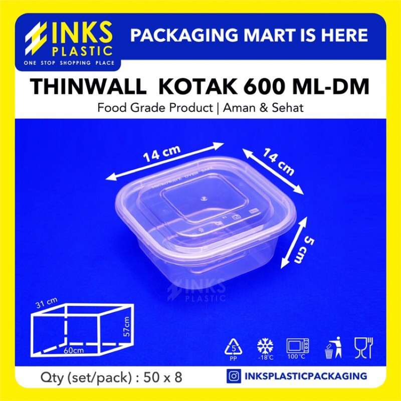 Jual THINWALL 600ML KOTAK SQUARE / FOOD CONTAINER PLASTIK 600 ML (400 ...