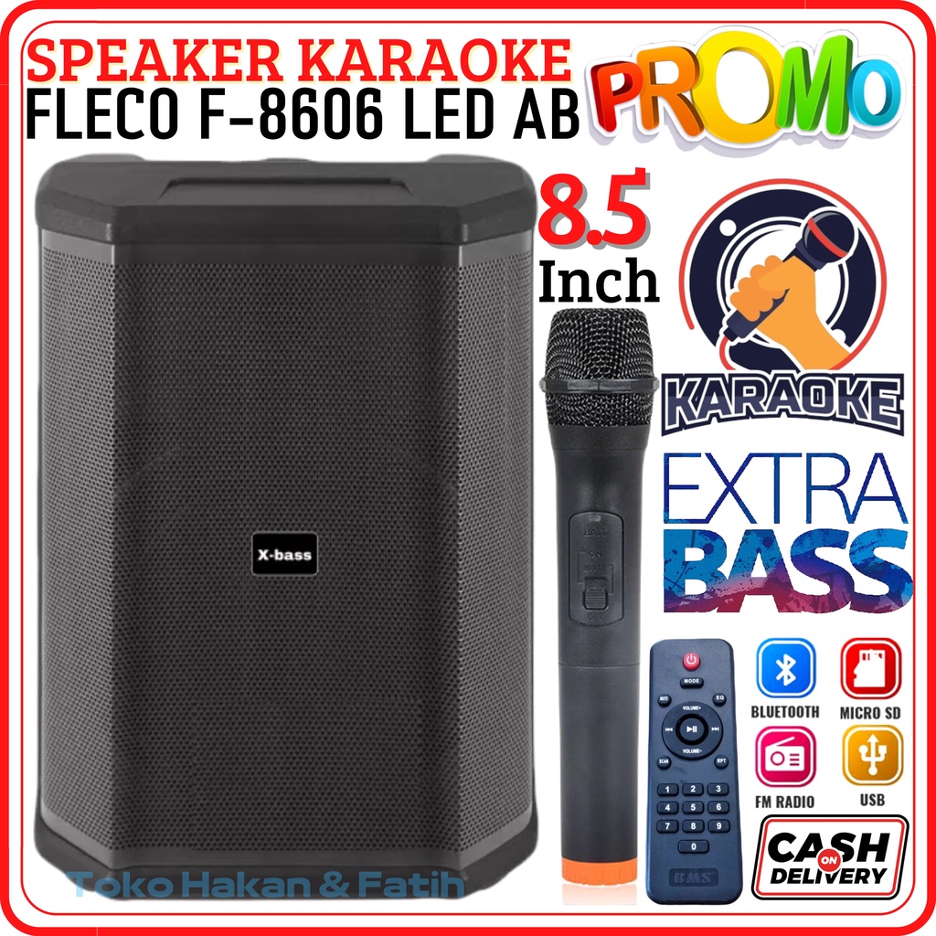 Jual SPEAKER BLUETOOTH FLECO F-8606 AB LED / FLECO F-8606 BAL 8'5 INCH FREE MIC WIRELESS KARAOKE ...