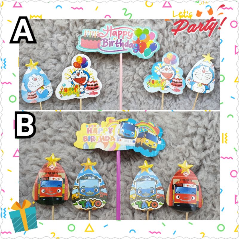 Jual Cake Topper Happy Birthday Set Doraemon Tayo Mobil Hiasan Kue ...