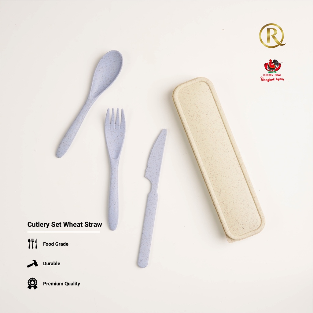 Jual Sendok Set 3 in 1 Kotak Alat Makan Wheat Straw Blue Sendok, Garpu, Pisau | Shopee Indonesia